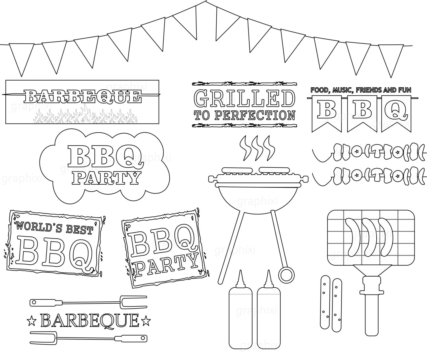 Barbeque Digital Stamp, Barbeque, BBQ, Vector, Family Barbeque Stamp ...