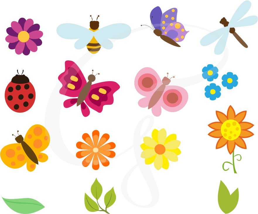 Flowers Butterflies Clipart, Digital Clipart - Lady Bug, Lady Bird ...