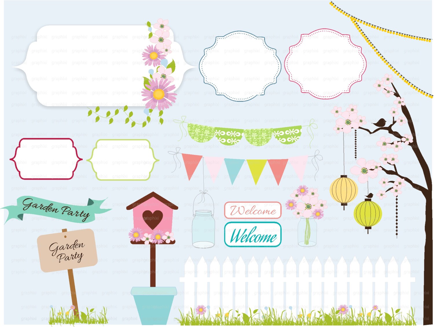 Garden Party Clipart, Commercial Use, Personal Use, Garden Wedding ...