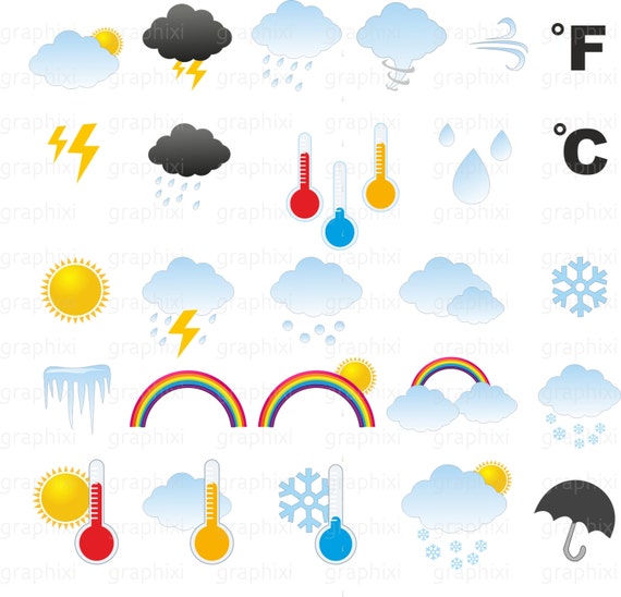 Weather Clipart Weather elements vector Commercial Use | Etsy