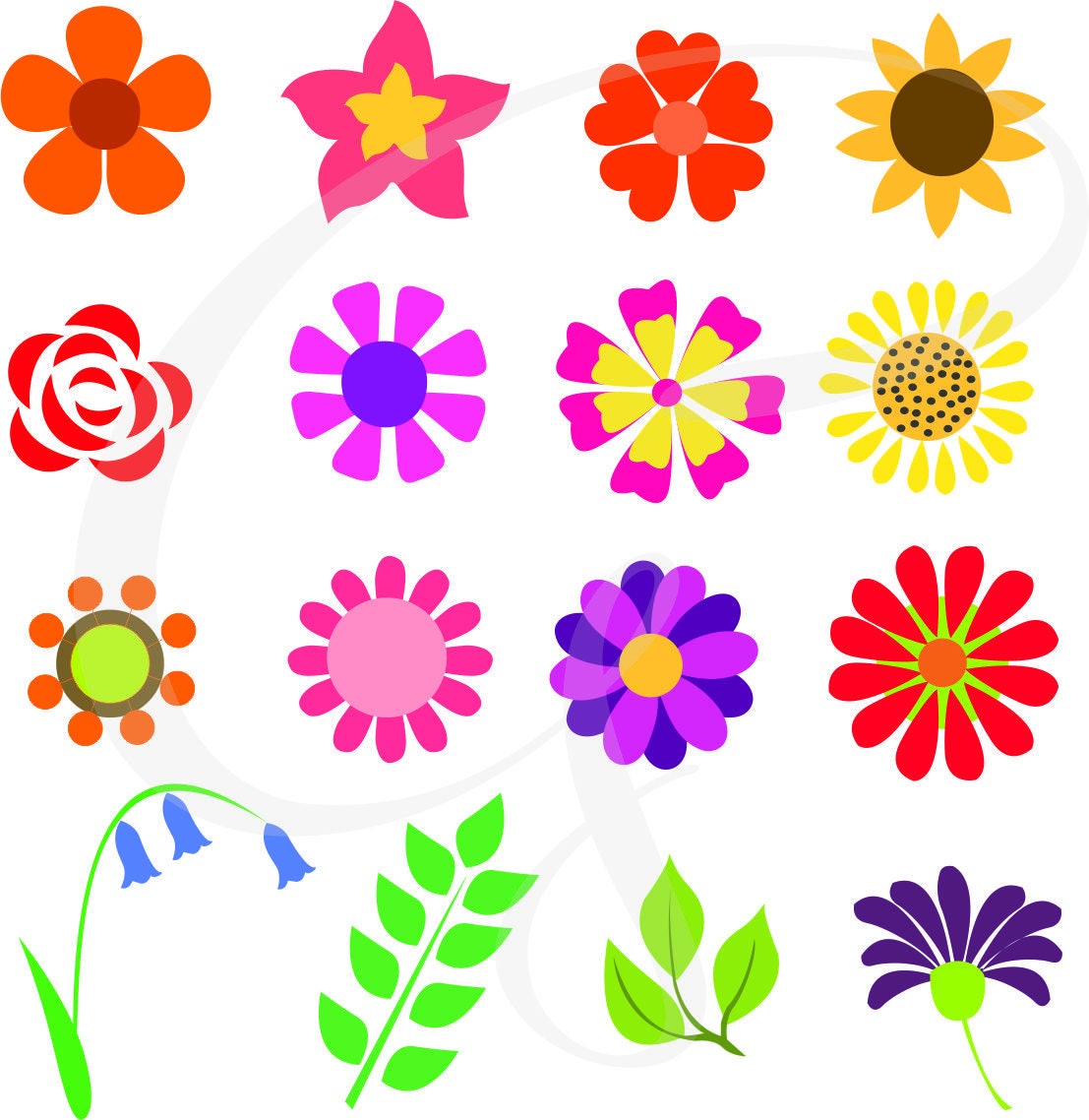Flower, Vector Flowers, Clipart Commercial Use, Flower Digital Image ...