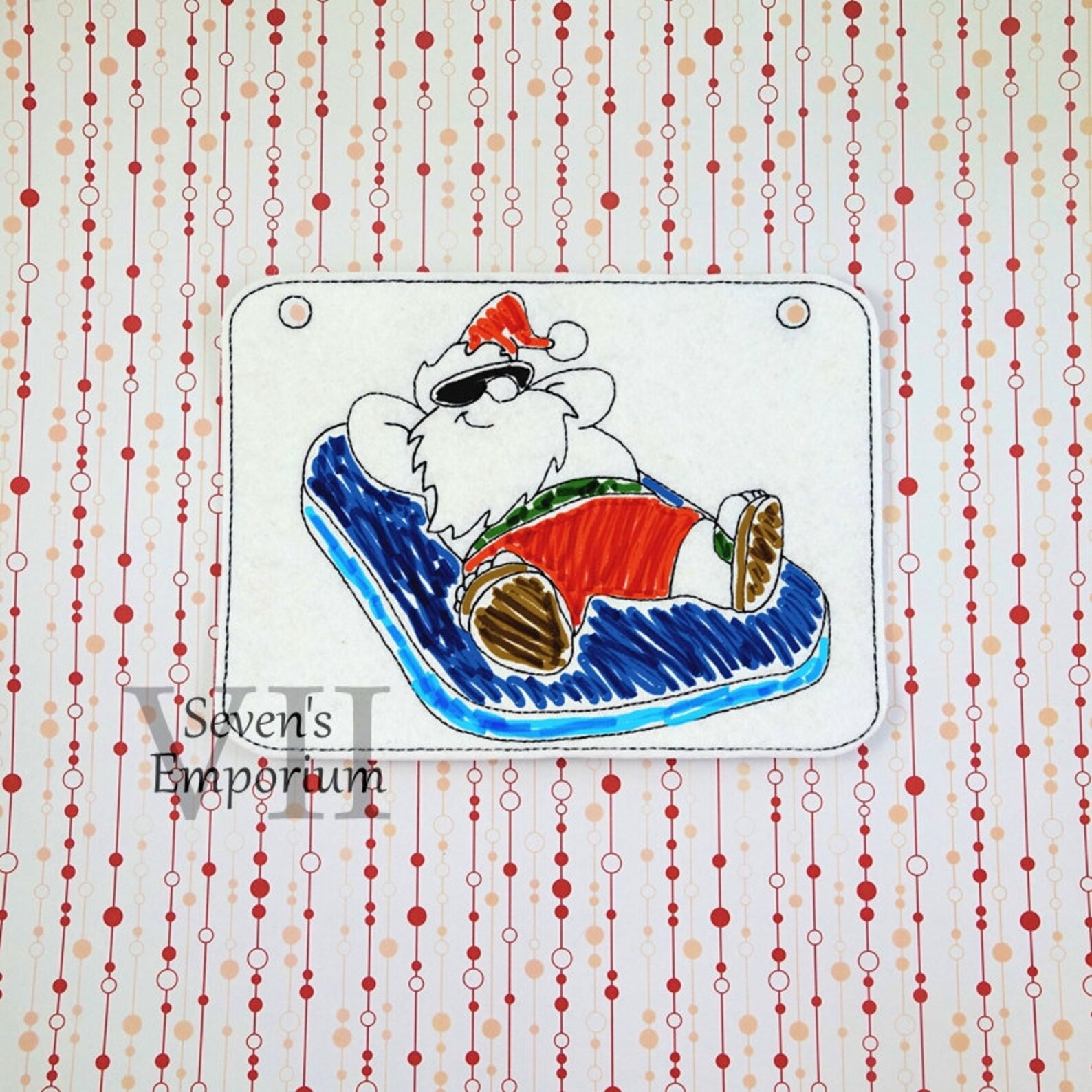Pool Floatie Santa Coloring Page Machine Embroidery Design | Etsy
