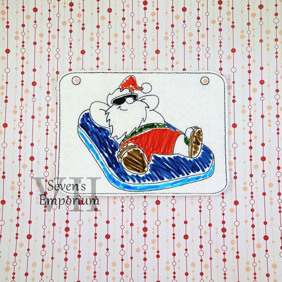 Pool Floatie Santa Coloring Page Machine Embroidery Design | Etsy