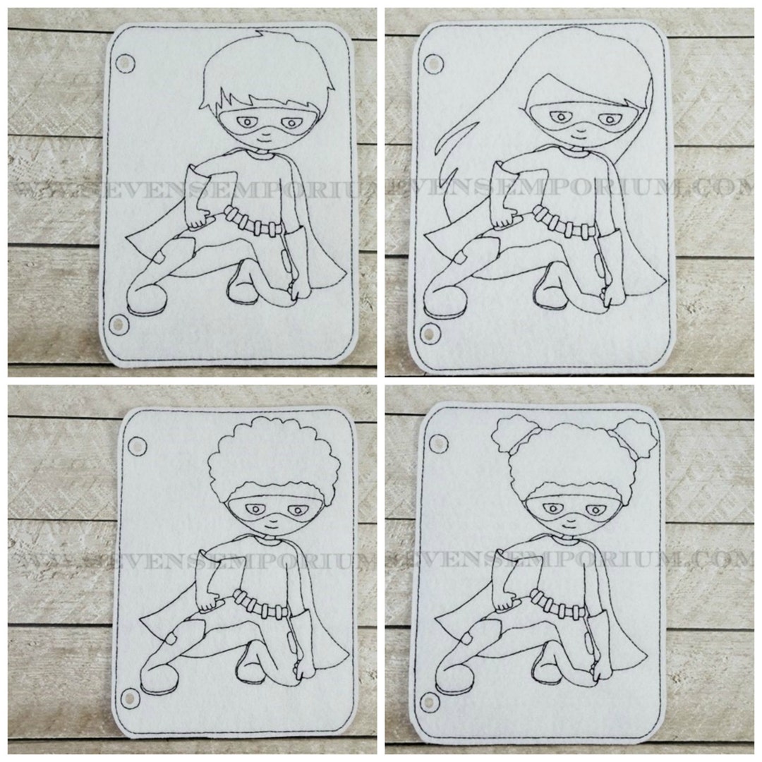 Crouching Superhero SET in the Hoop Doodle-it Coloring Page Machine ...