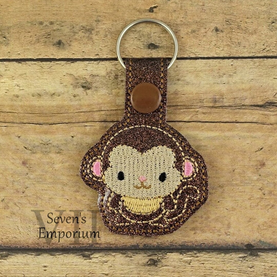 Baby Monkey Key Fob Snaptab Keychain Machine Embroidery Design - Etsy