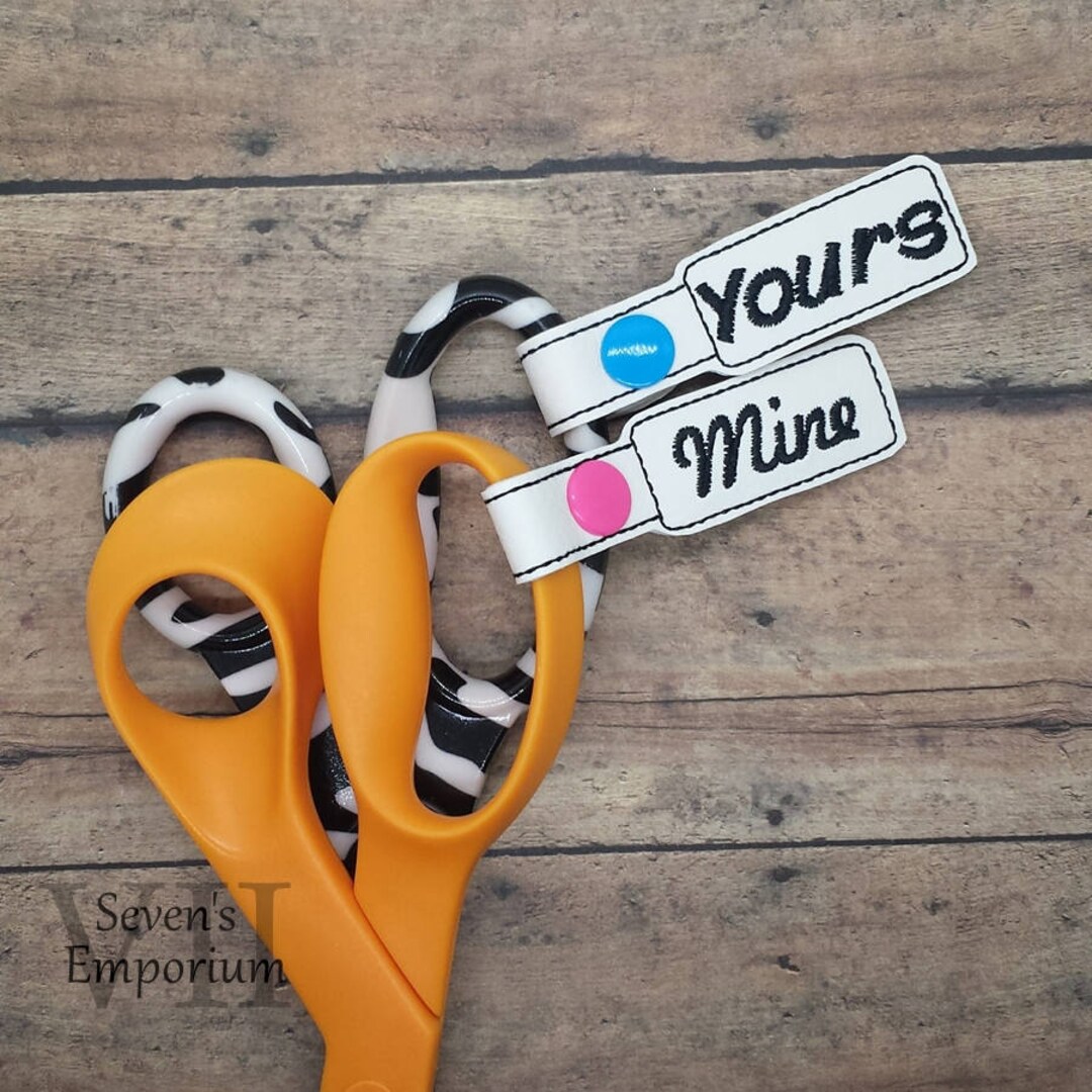 Yours and Mine Scissor Identifier Snap Tab Key Fob Machine Embroidery ...