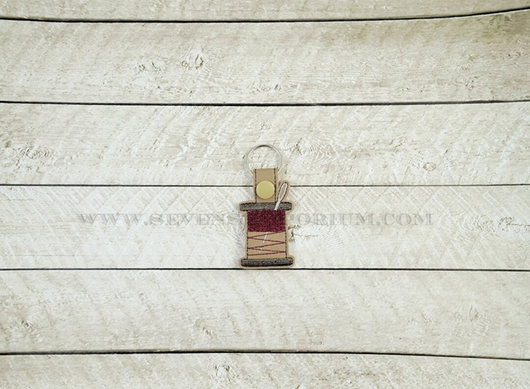 Sewing Spool Needle and Thread Key Fob Snap Tab Keychain Machine ...