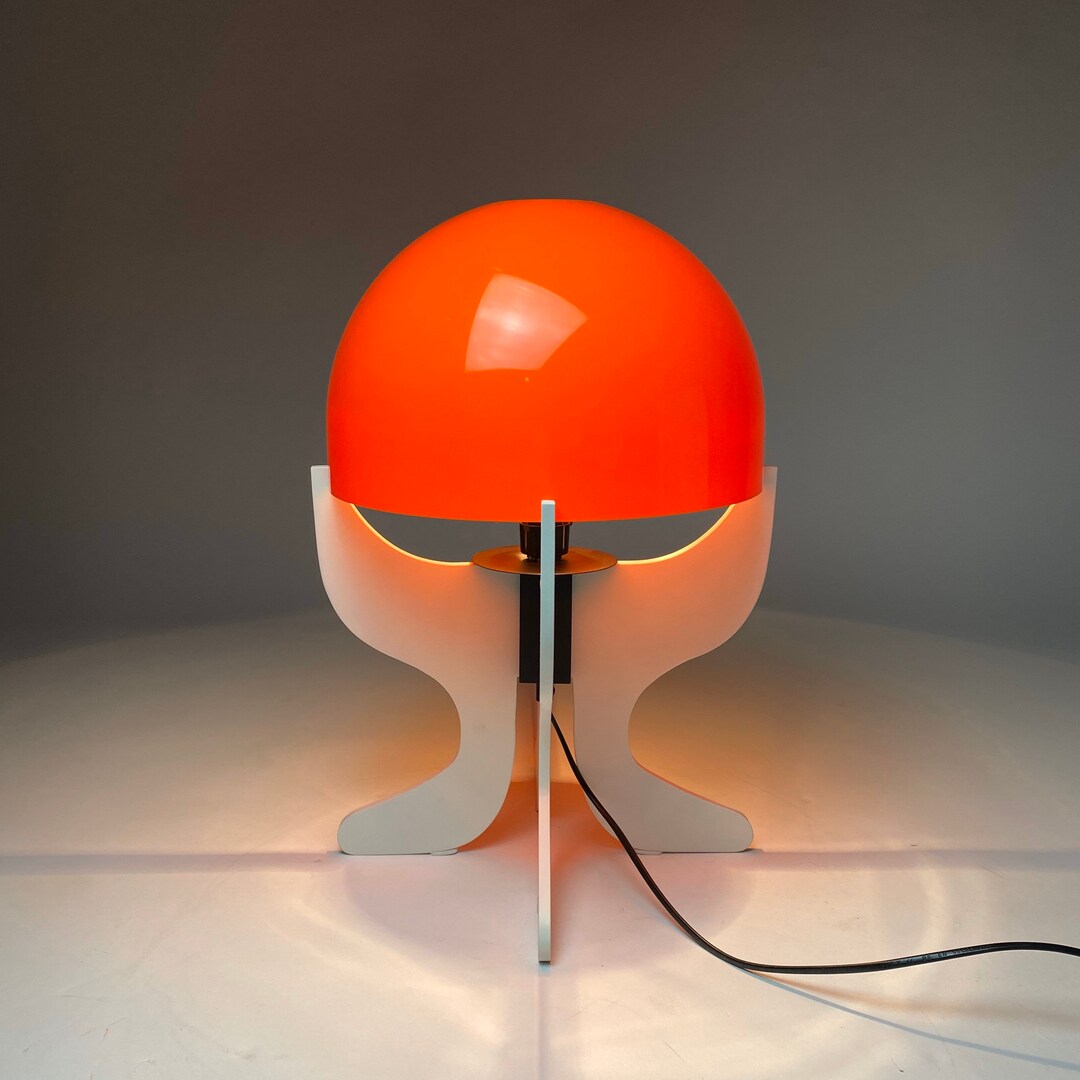 Large Space Age Table Lamp With Orange Plastic Shade, Denmark 1970s ...