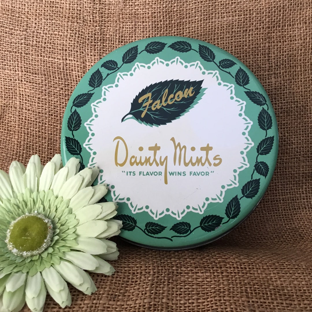 Vintage Round Green Falcon Dainty Mints Tin 5 7/8 X Diameter X 2 1/2 ...