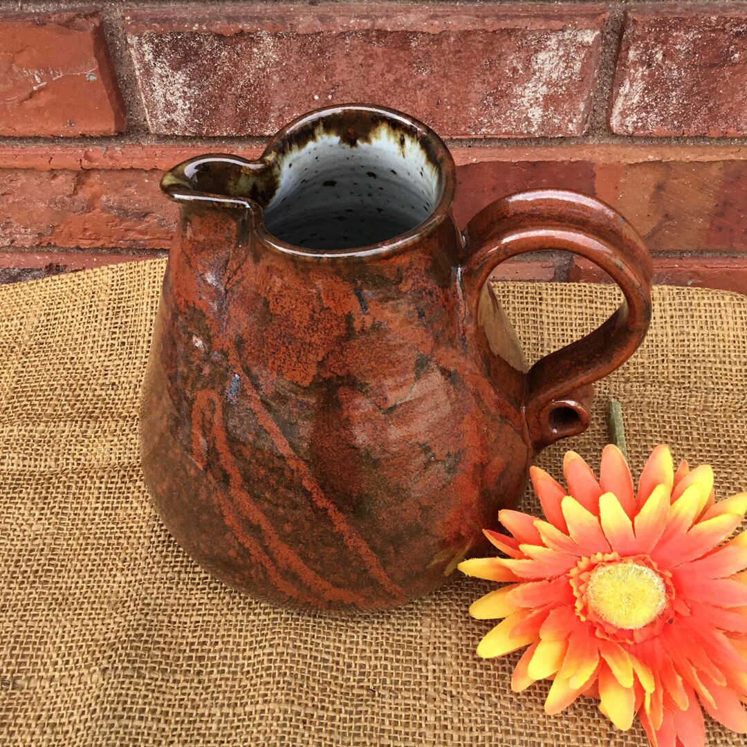 Earth Toned Handcrafted Ceramic Medium Size Pitcher | 32 Ounces | Hand ...
