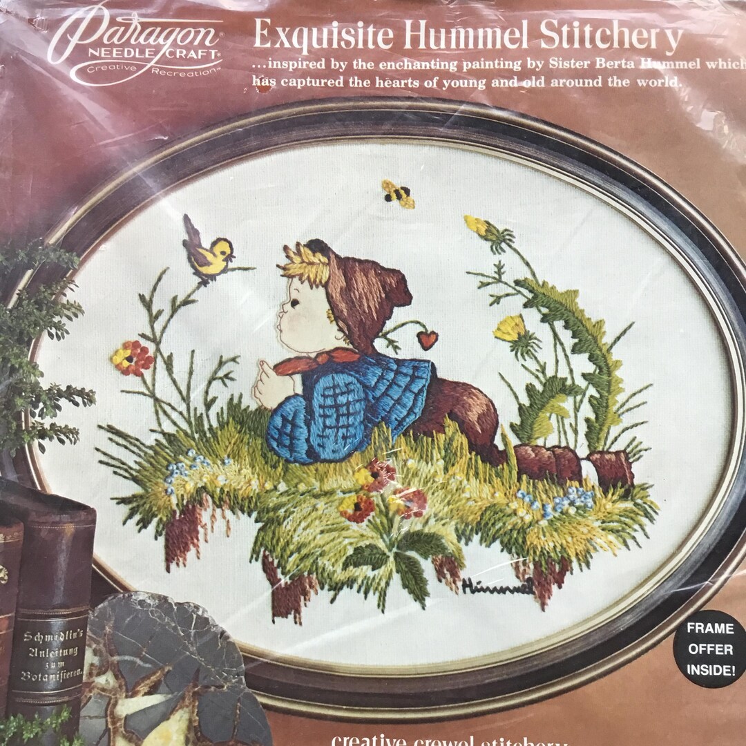 Paragon Vintage Crewel Kit | Hummel Stitchery Kit | Boy With Bird | 11 ...