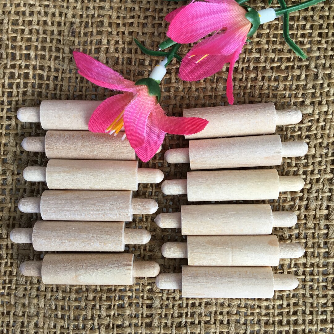 12 Miniature Wood Rolling Pins for Dollhouse, Fairy Garden, Country ...