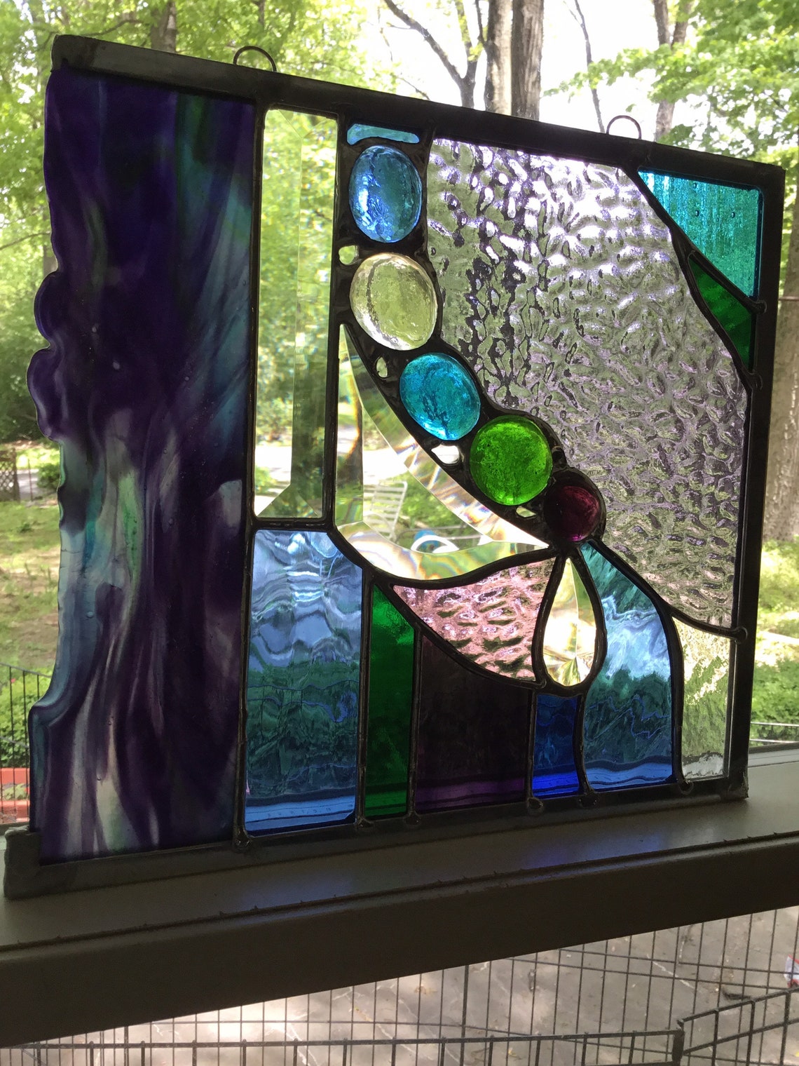 Stained Glass Panel With Beautiful Purple Swirl Glass | Etsy