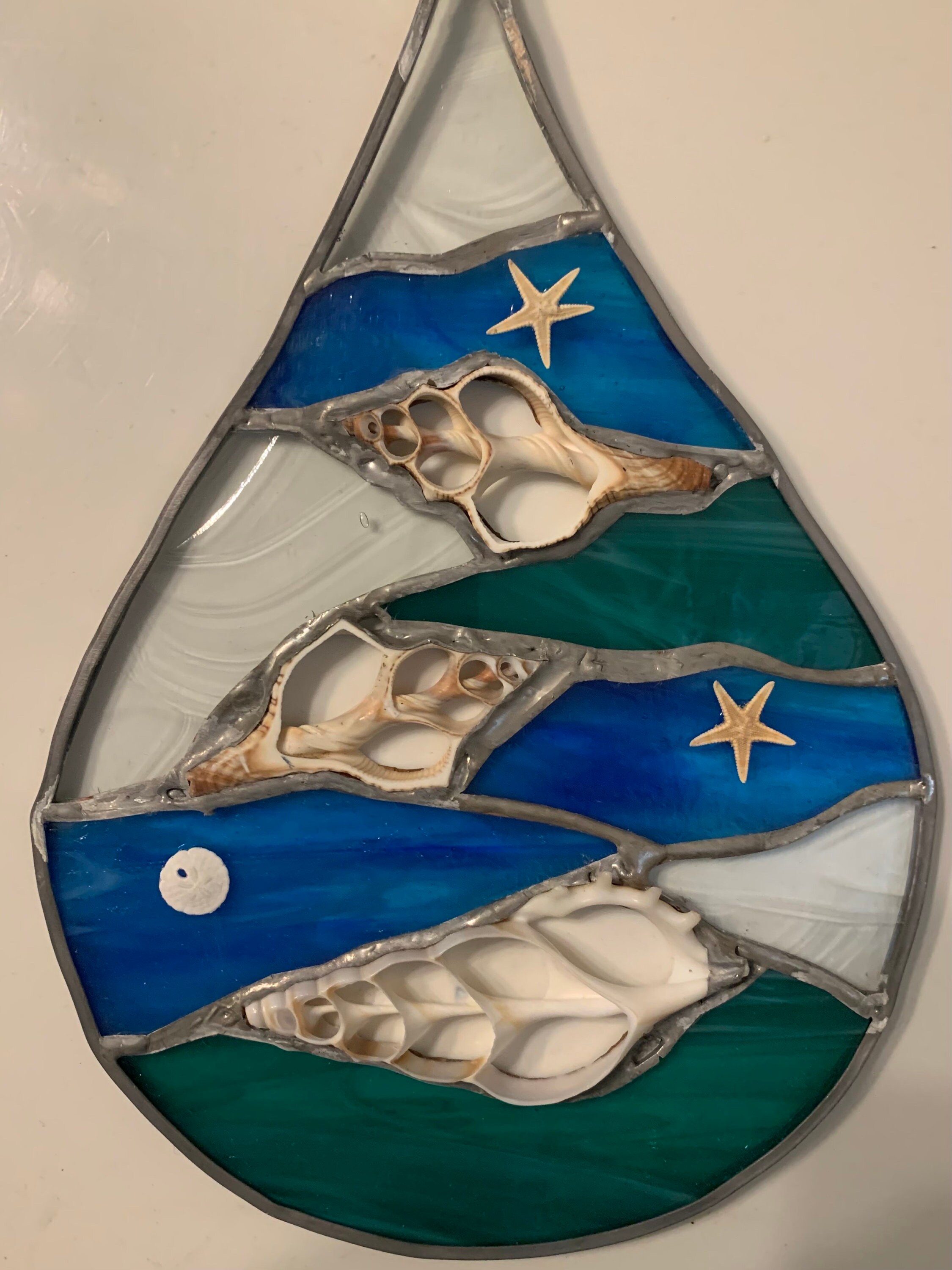 Stained Glass Water Drop Panel With Seashells - Etsy