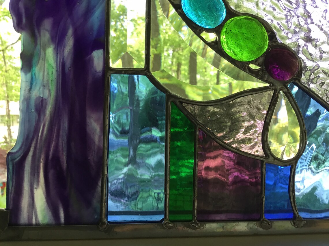 Stained Glass Panel With Beautiful Purple Swirl Glass | Etsy