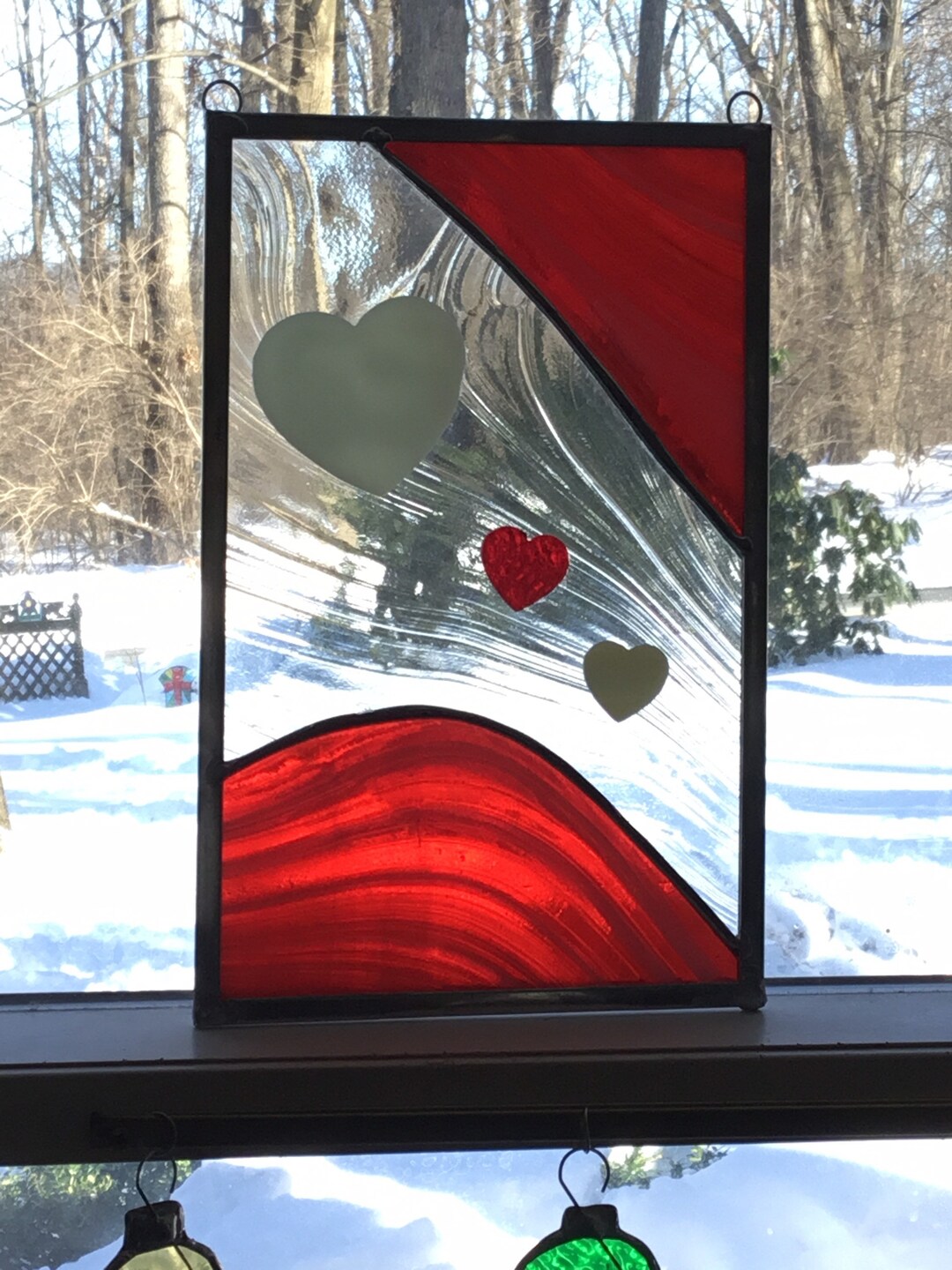 Stained Glass Heart Panel in Red and Clear. - Etsy