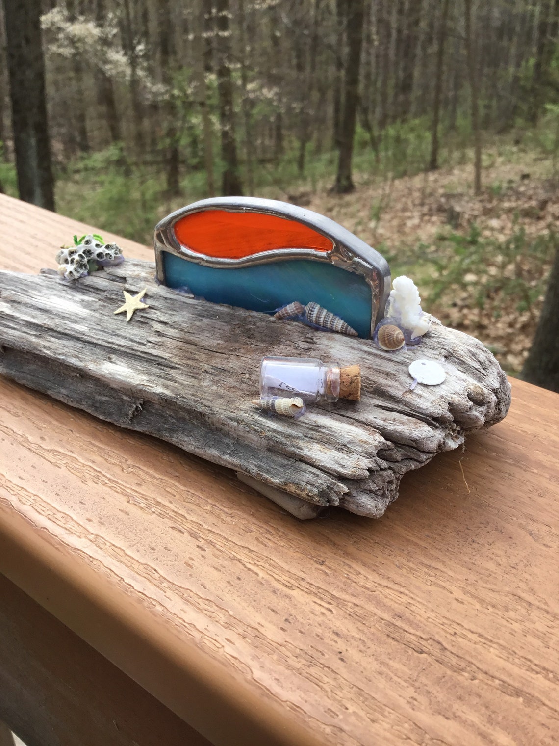Driftwood and Stained Glass Mini Diorama With Shells and Starfish - Etsy