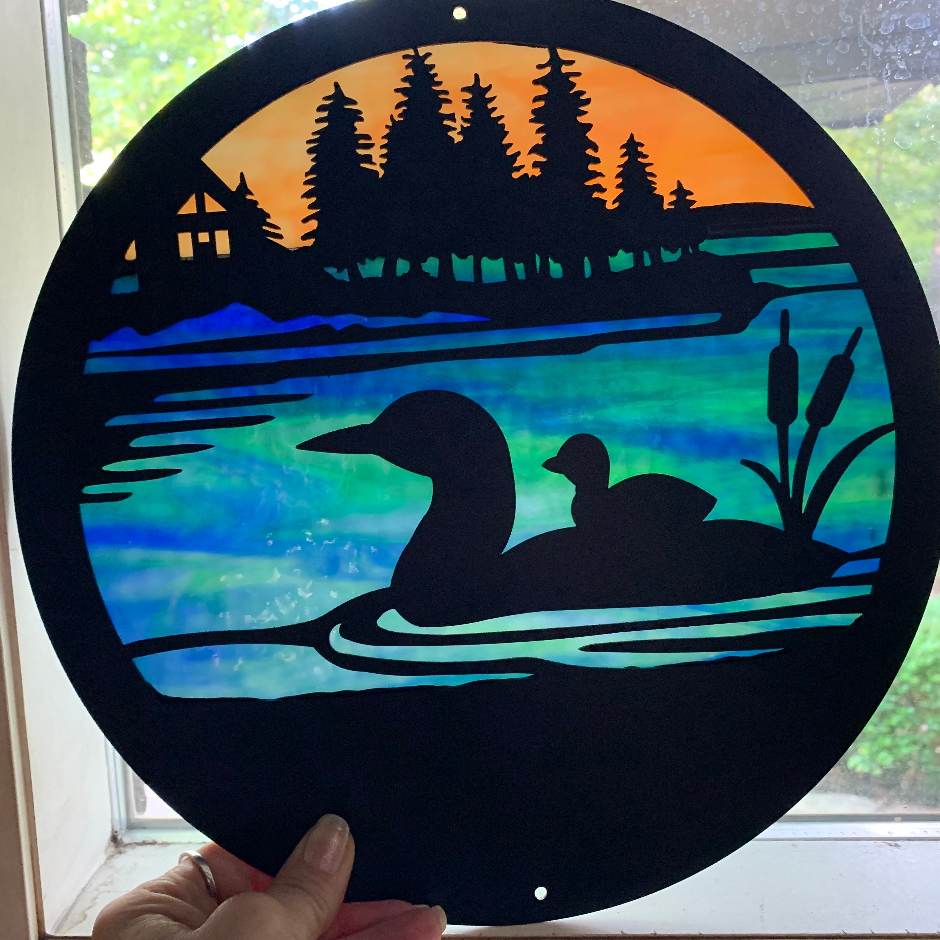 Stained Glass Panel With Loons at Sunset Silhouette - Etsy