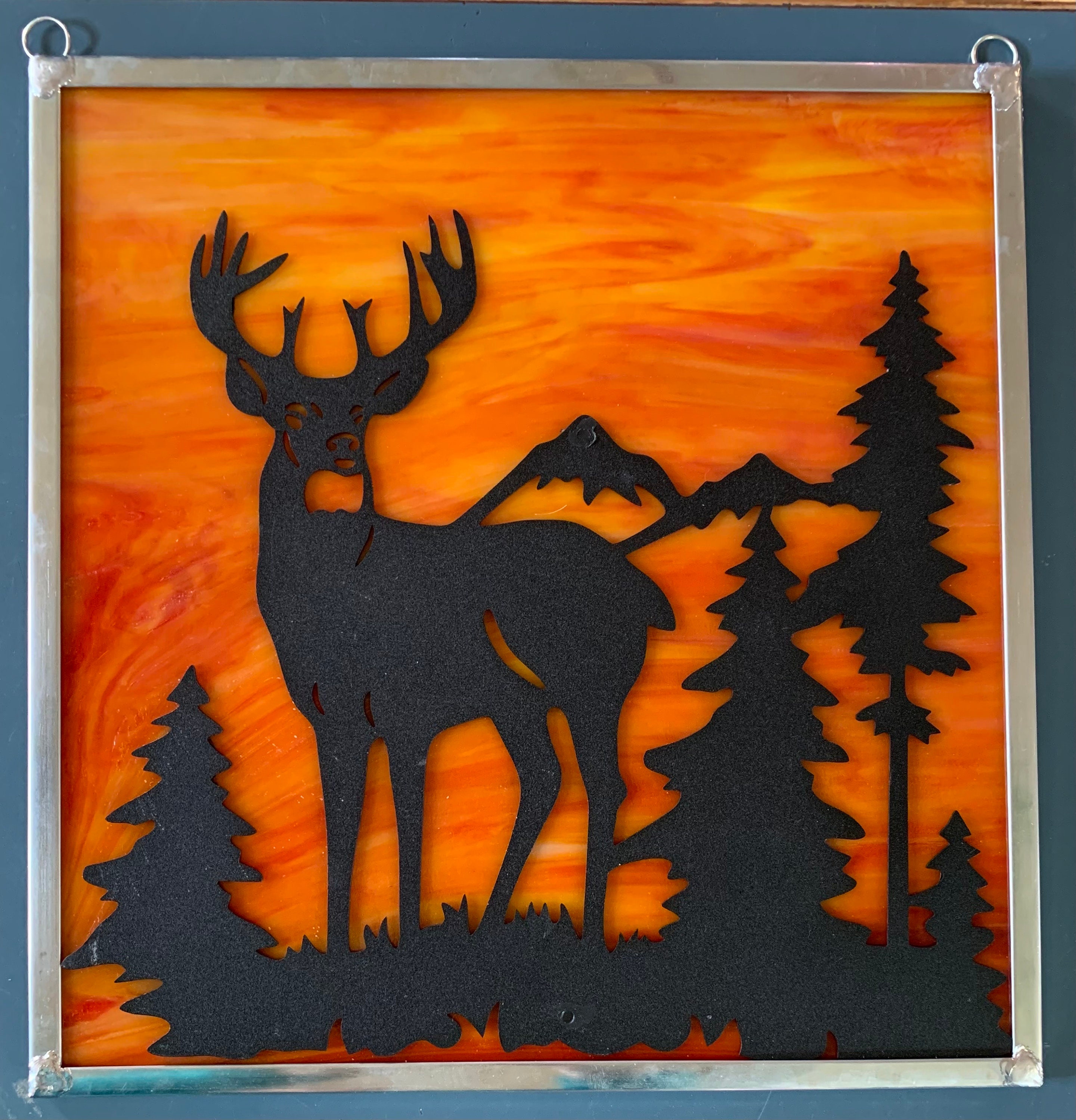 Stained Glass Panel With Big Buck Deer Silhouette at Sunset - Etsy