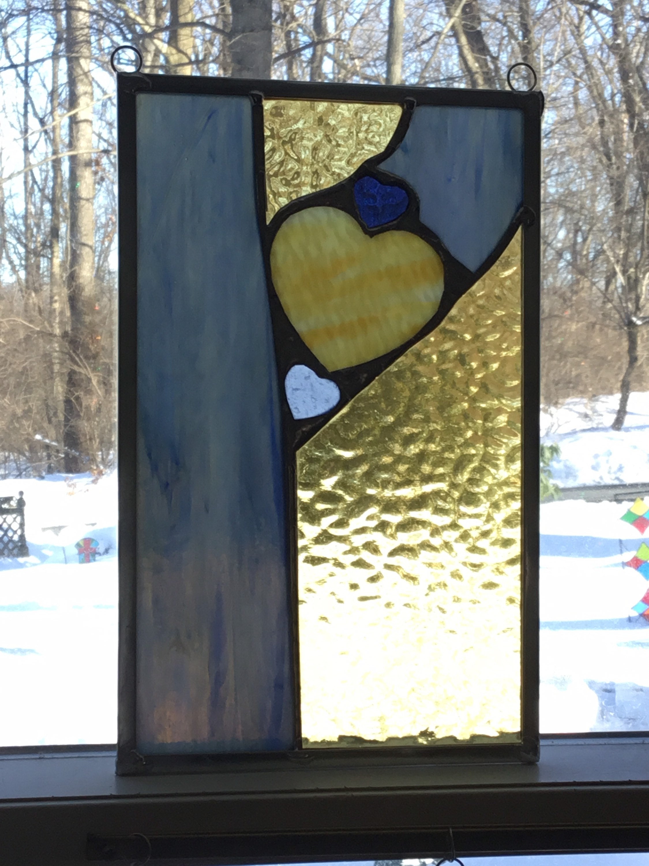 Stained Glass Heart Panel in Gold and Blues - Etsy UK