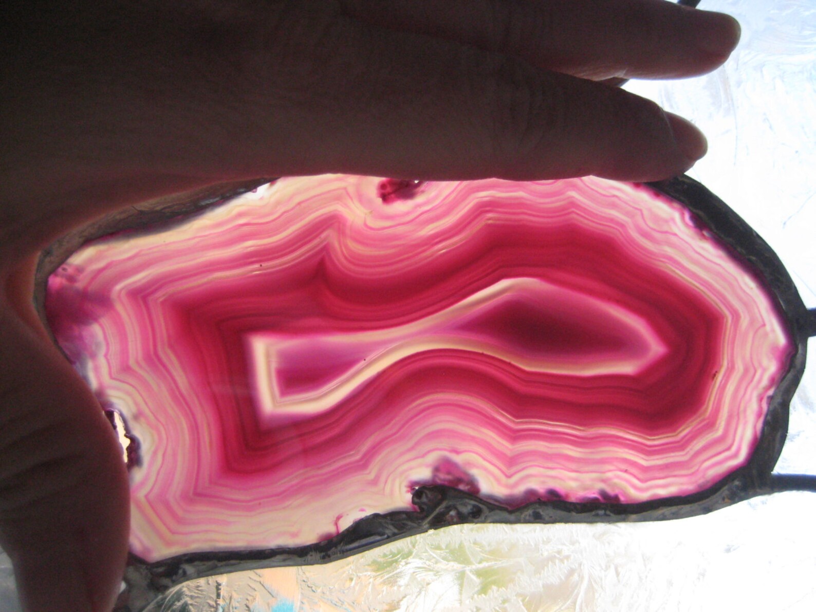 HUGE Pink Agate Slice Stained Glass Window Hanging Panel Sun-catcher ...
