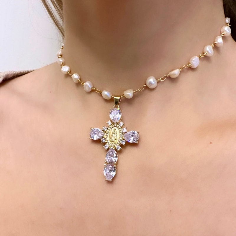 Pearl Cross Necklace - Etsy