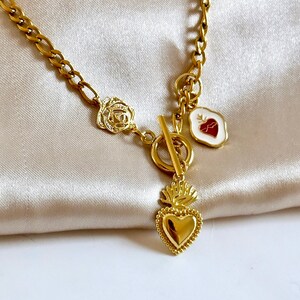 Red Sacred Heart Necklace, Sacred Heart Pendant Gold, Gold Heart Chain ...