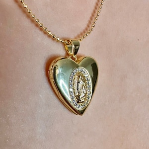 Virgin Mary Locket, Virgin Mary Heart Necklace, Gold Heart Locket ...