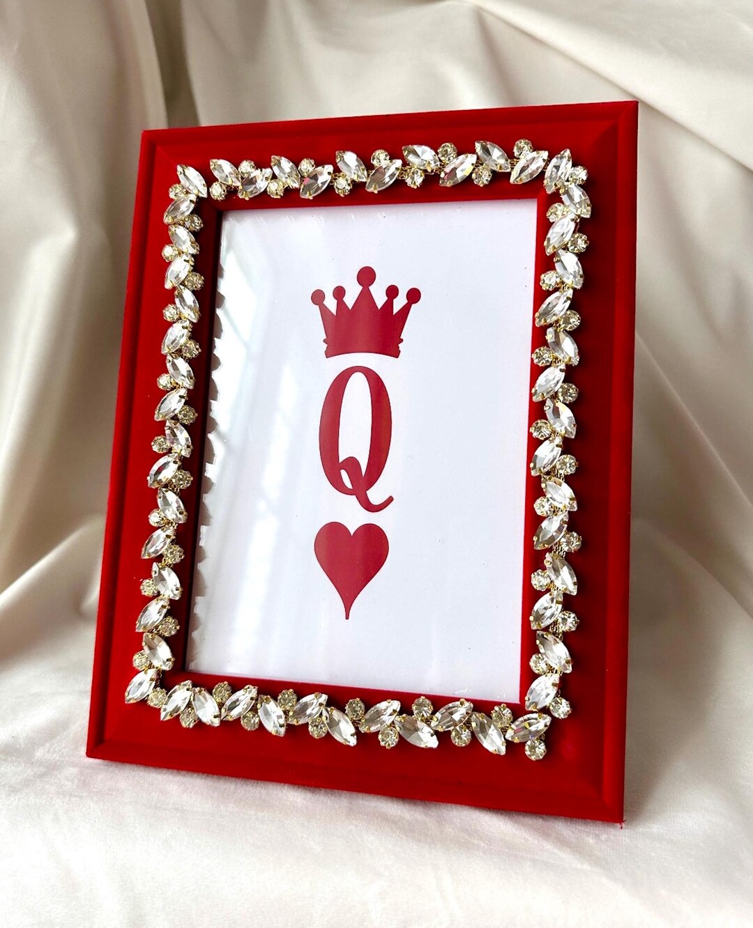 Red Velvet Picture Frame, Queen of Hearts Picture, Queen Home Decor, Rhinestone Picture Frame ...