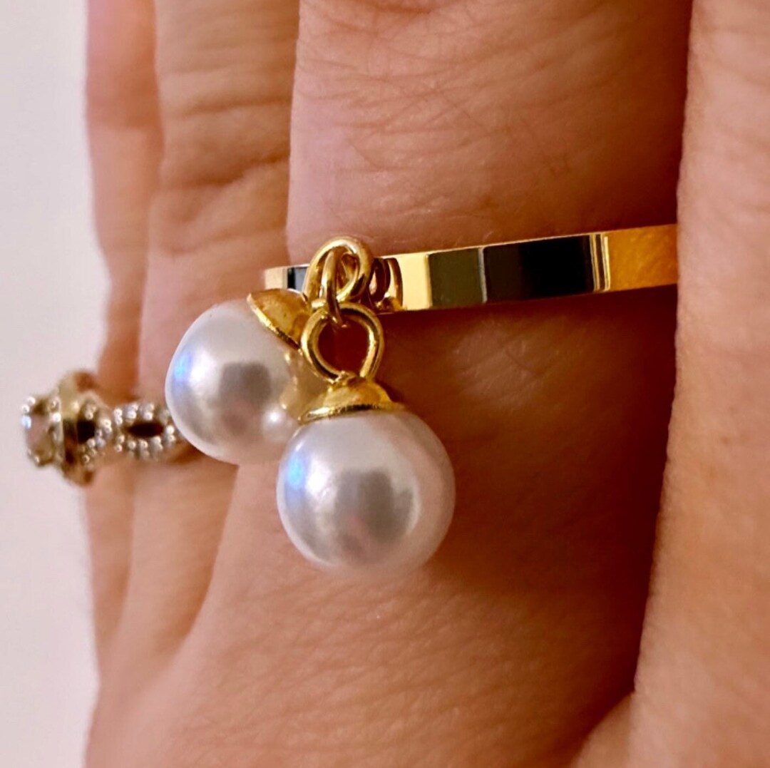 Pearl Dangle Ring Gold Pearl Ring Pearl Charm Ring Pearl - Etsy