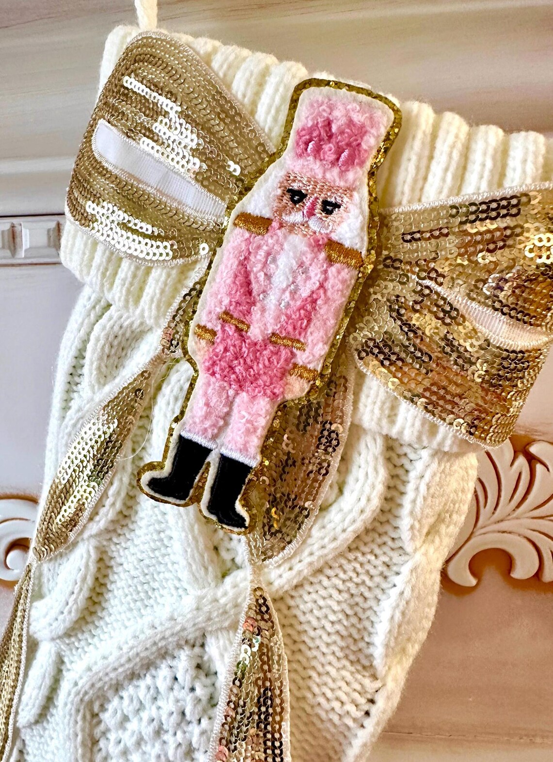 Pink Nutcracker Stocking, Nutcracker Christmas Stockings, White Knit ...