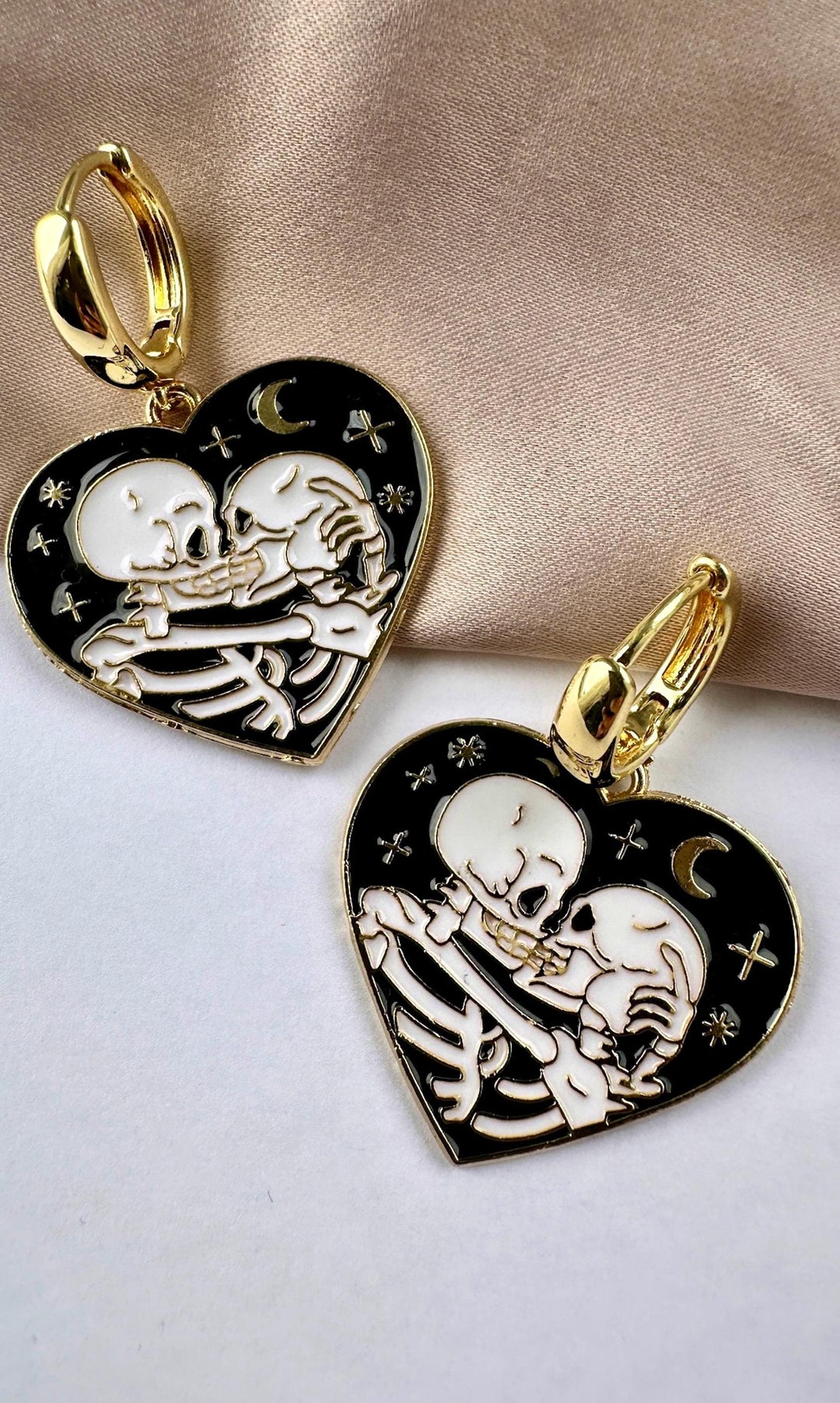 Skeleton Earrings, Skeleton Kissing, Halloween Hoop Earrings, Skeleton ...