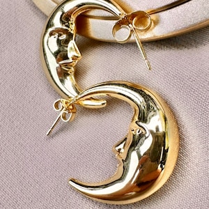 Moon Hoop Earrings - Moon Hoops - 14K Gold Hoops - Celestial Wedding - Etsy