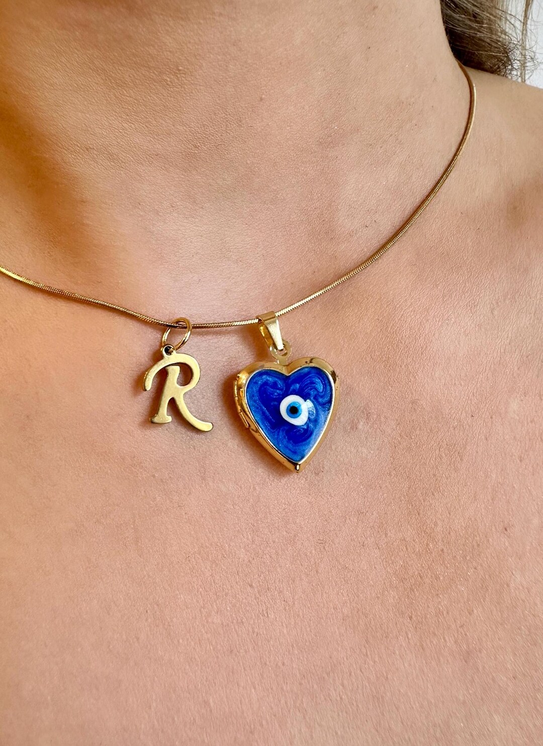 Evil Eye Locket, Initial Locket Necklace, Evil Eye Heart Pendant ...