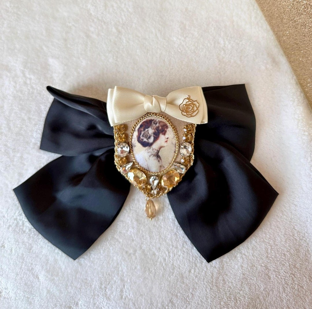 Black Bow Barrette Silk Satin, Black Bow for Hair, Bow Barrette ...