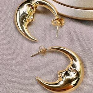 Moon Hoop Earrings - Moon Hoops - 14K Gold Hoops - Celestial Wedding - Etsy