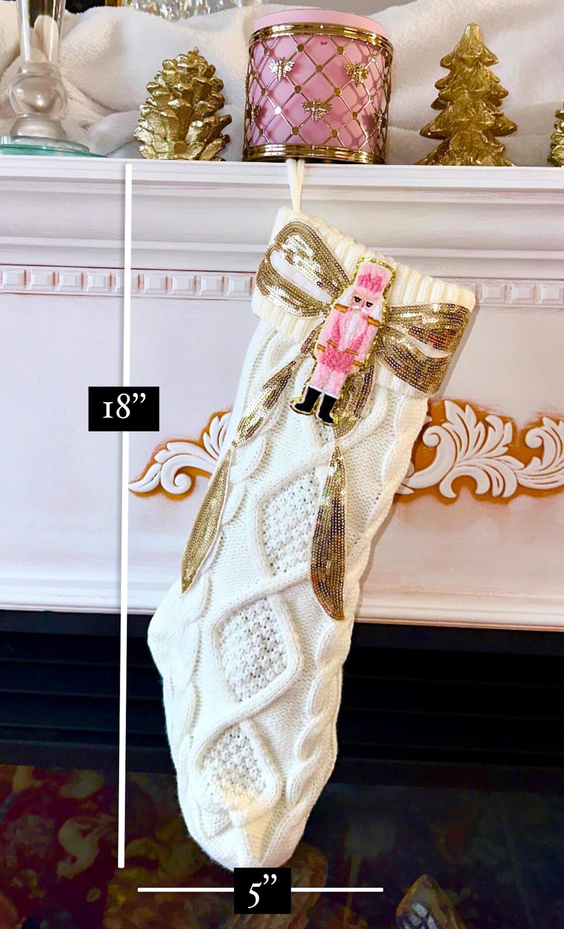 Pink Nutcracker Stocking, Nutcracker Christmas Stockings, White Knit ...