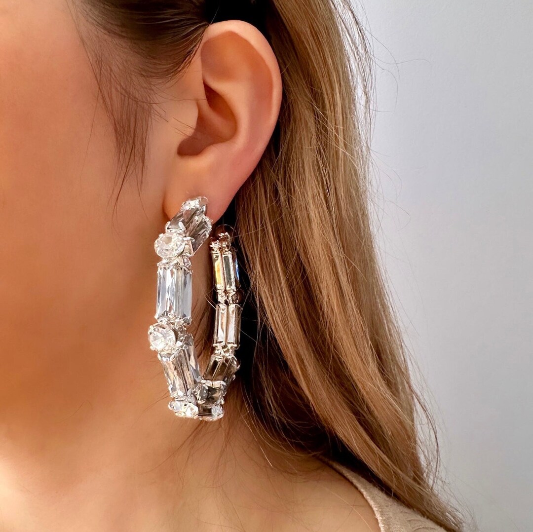 Rhinestone Hoop Earrings, Big Hoop Earrings, Chunky Statement Earrings ...