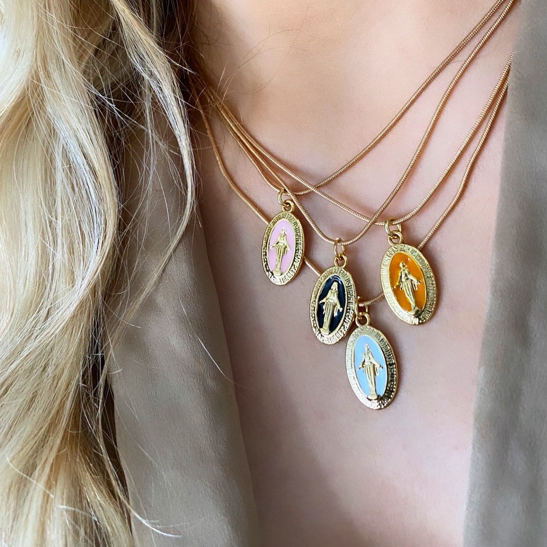 Catholic Necklace, Virgin Mary Necklace Gold, Miraculous Medal Necklace ...