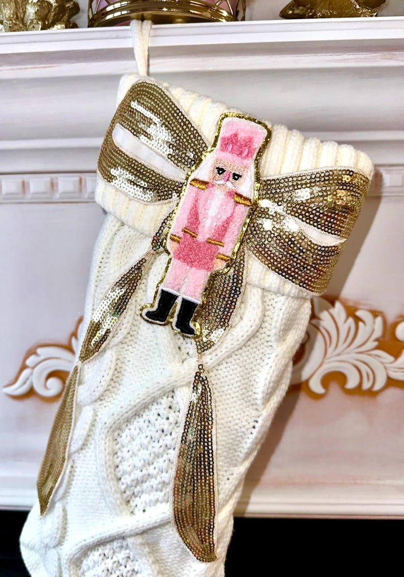 Pink Nutcracker Stocking, Nutcracker Christmas Stockings, White Knit ...