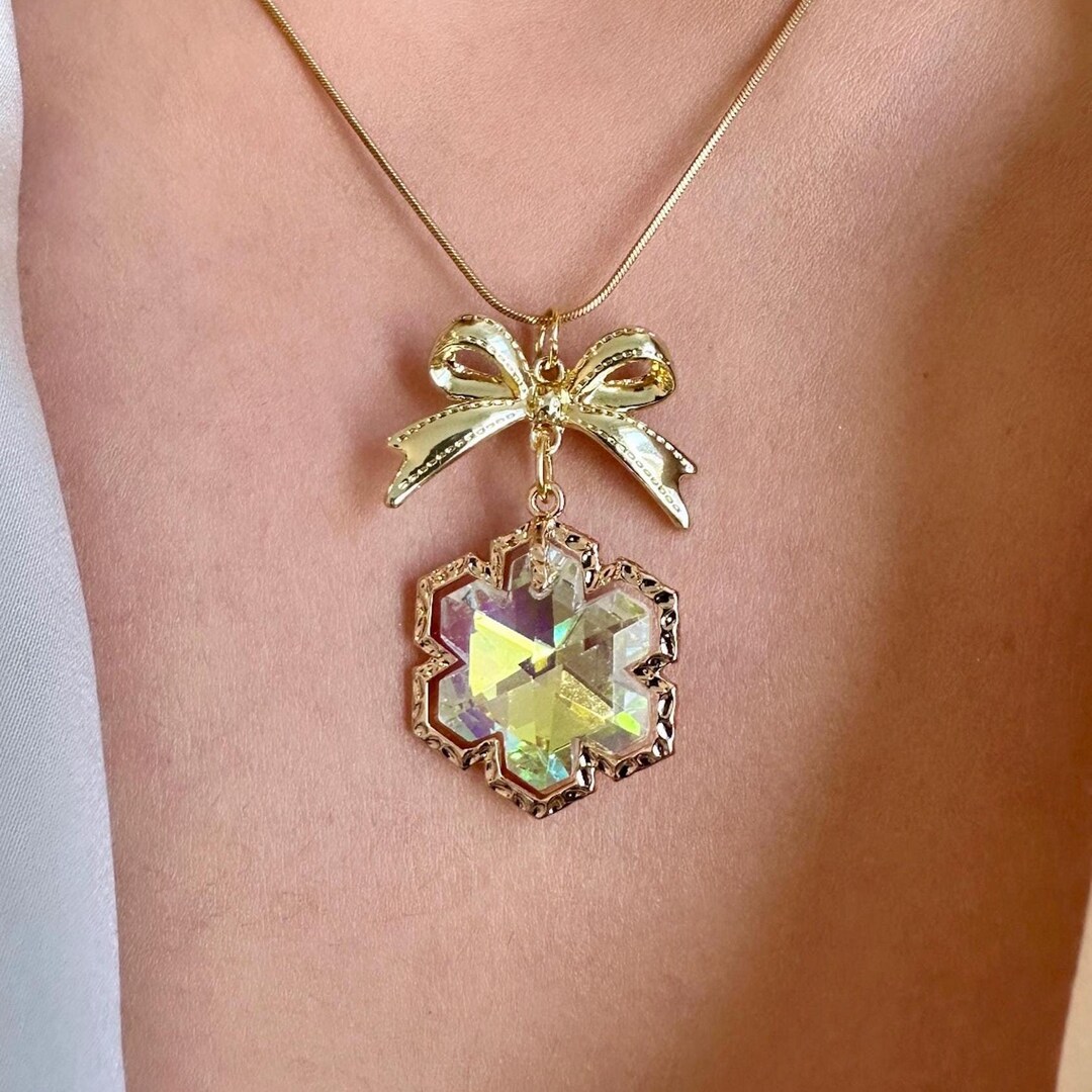 Gold Snowflake Necklace, Crystal Snowflake Necklace, Large Snowflake ...