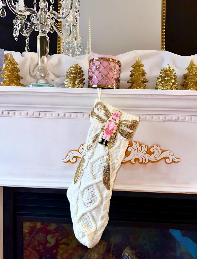 Pink Nutcracker Stocking, Nutcracker Christmas Stockings, White Knit ...