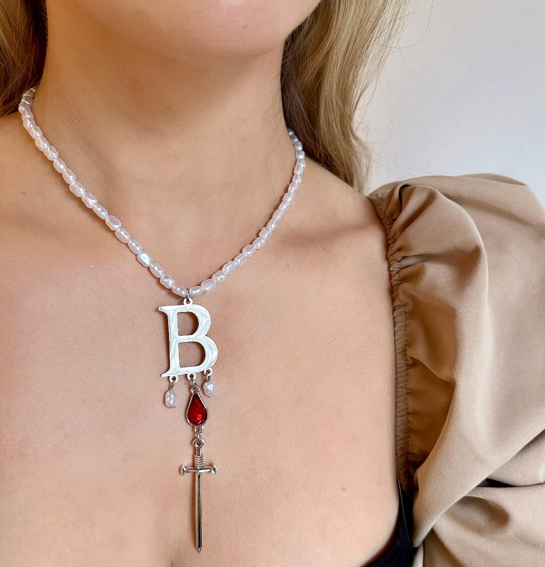 Anne Boleyn Style Necklace, Silver Sword Necklace, B Pendant, Tudor ...