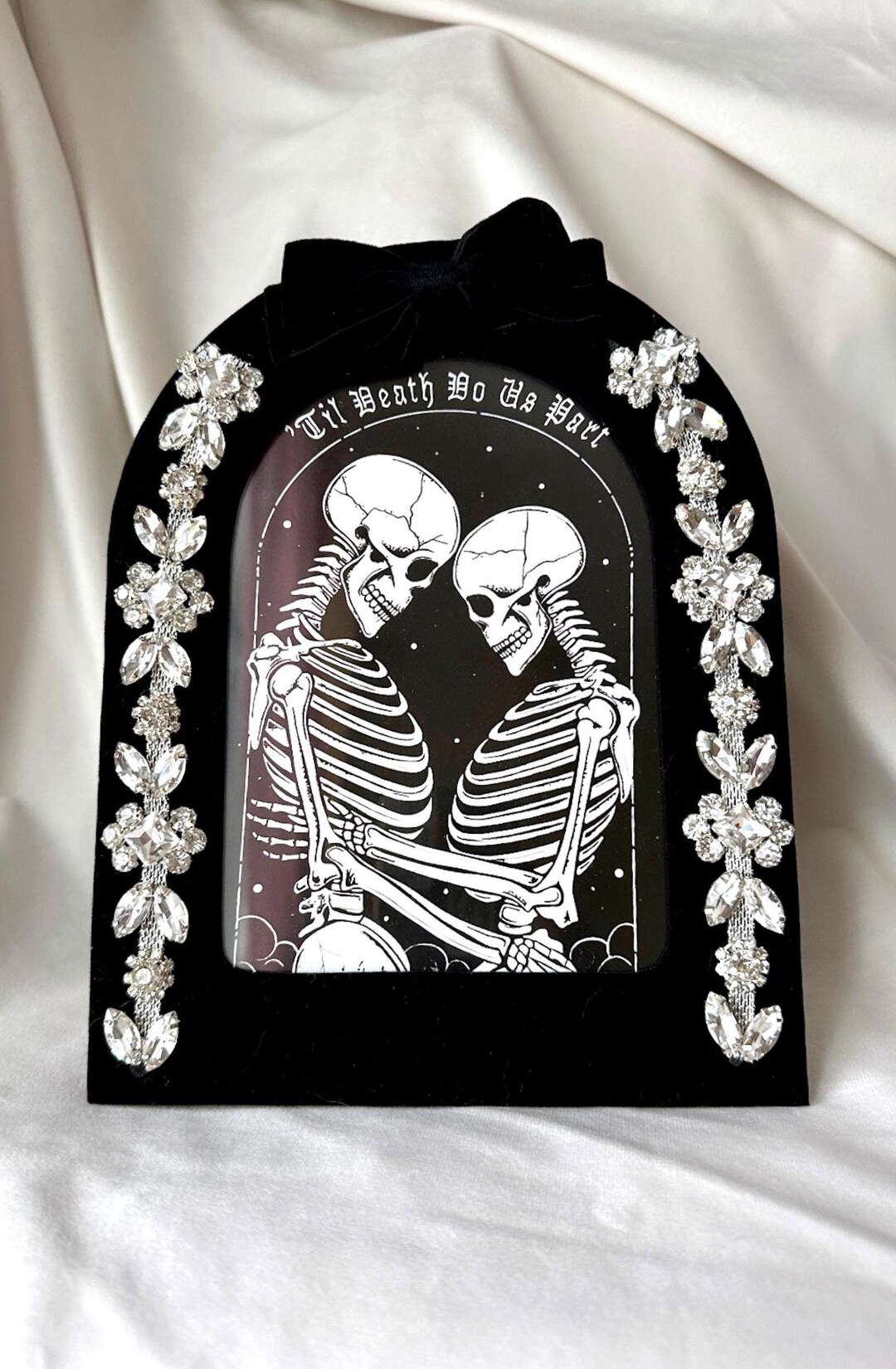 Skeleton Picture With Frame, Black Velvet Picture Frame, Goth ...
