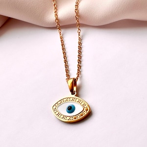 Small Evil Eye Gold Necklace, Enamel Evil Eye Necklace, Evil Eye ...