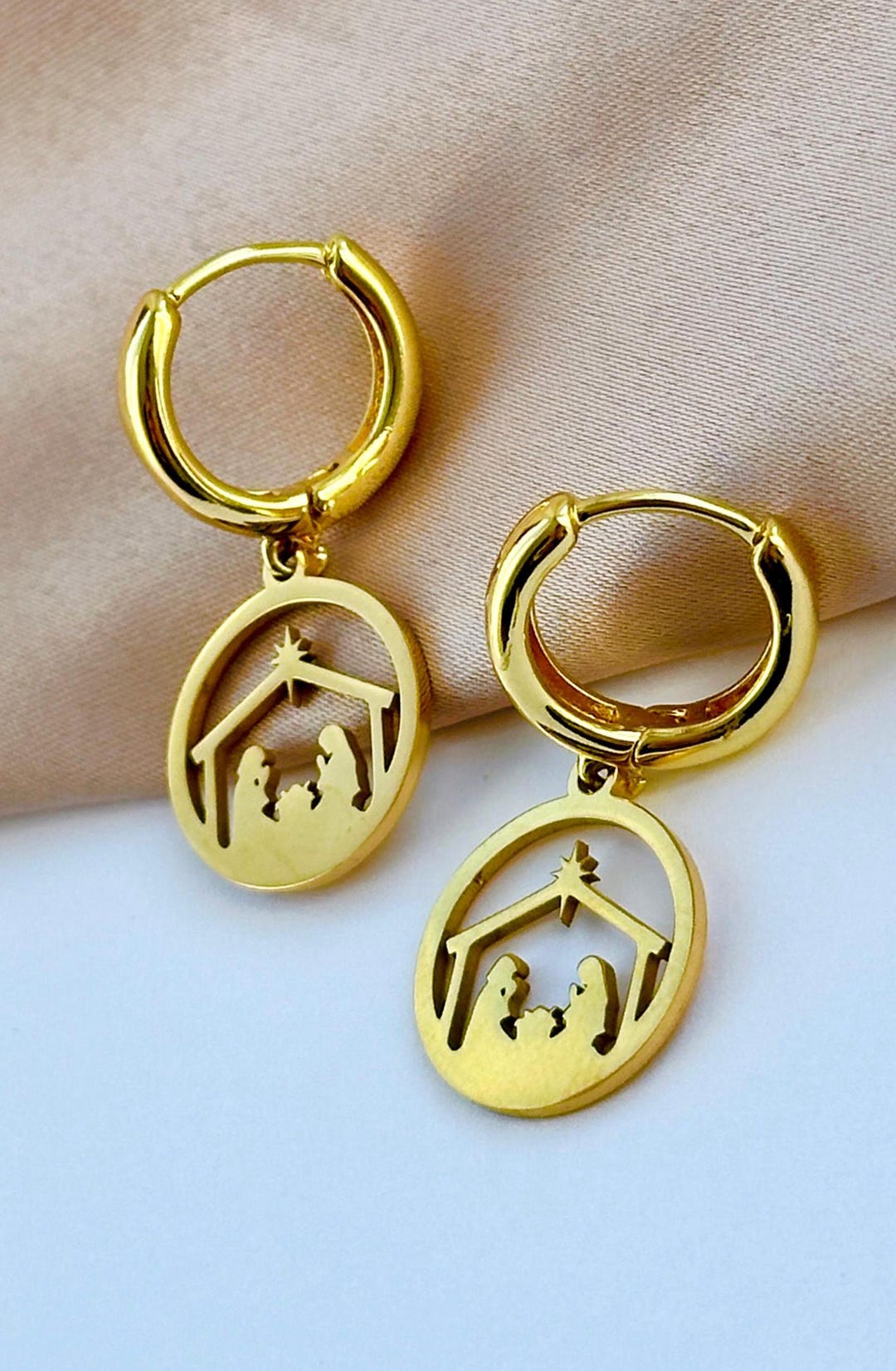 Christmas Hoop Earrings, Nativity Jewelry, Religious Earrings for Women ...