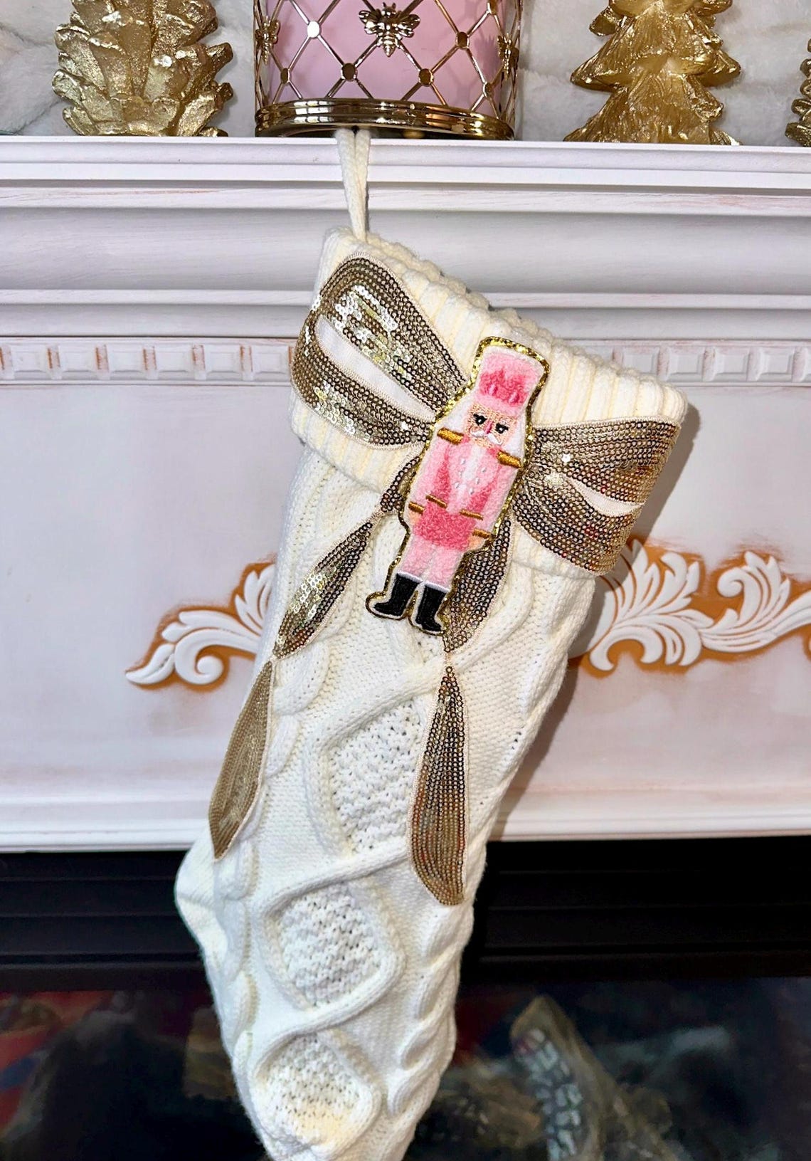 Pink Nutcracker Stocking, Nutcracker Christmas Stockings, White Knit ...