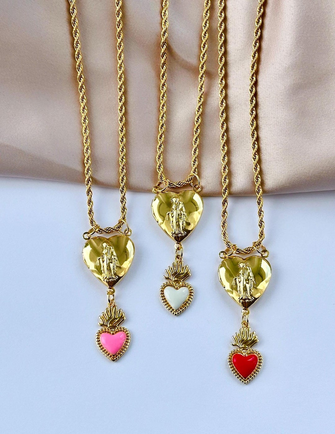 Virgin Mary Locket, Sacred Heart Locket, Catholic Locket, Heart Locket ...