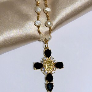 Renaissance Cross Necklace, Freshwater Pearl Cross, Black Cross ...