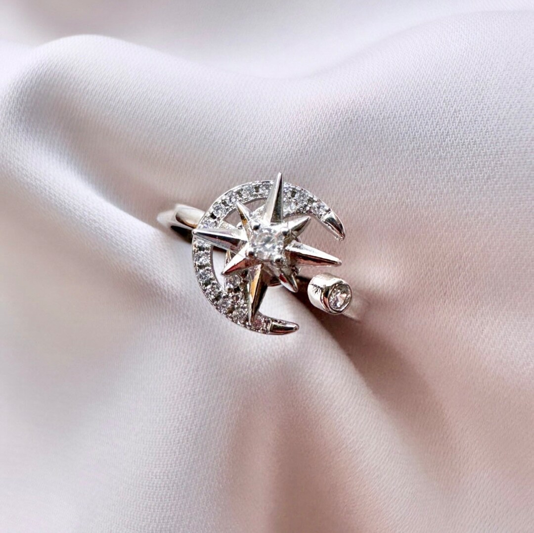 Silver Starburst Ring, Spinning Star Ring, Fidget Star Ring, Cubic ...